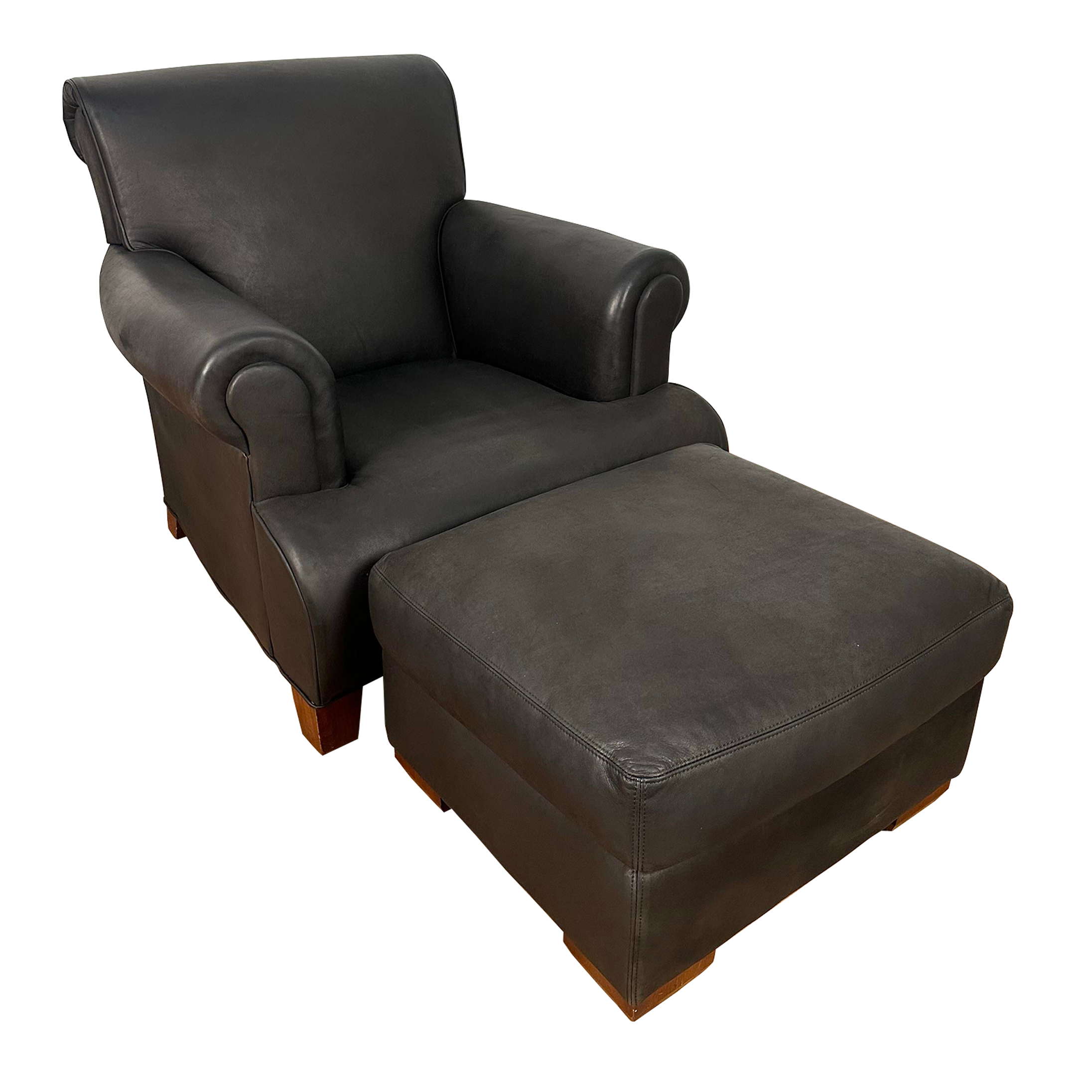 Ralph Lauren Rolled Arms Leather Club/Lounge Chair & Ottoman - Set of 2 ...