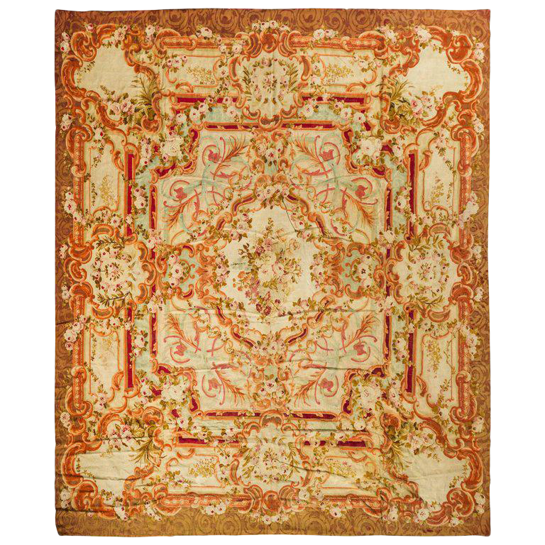 Red & Ivory Aubusson French Rug - 12′6″ × 14′4″ | Chairish