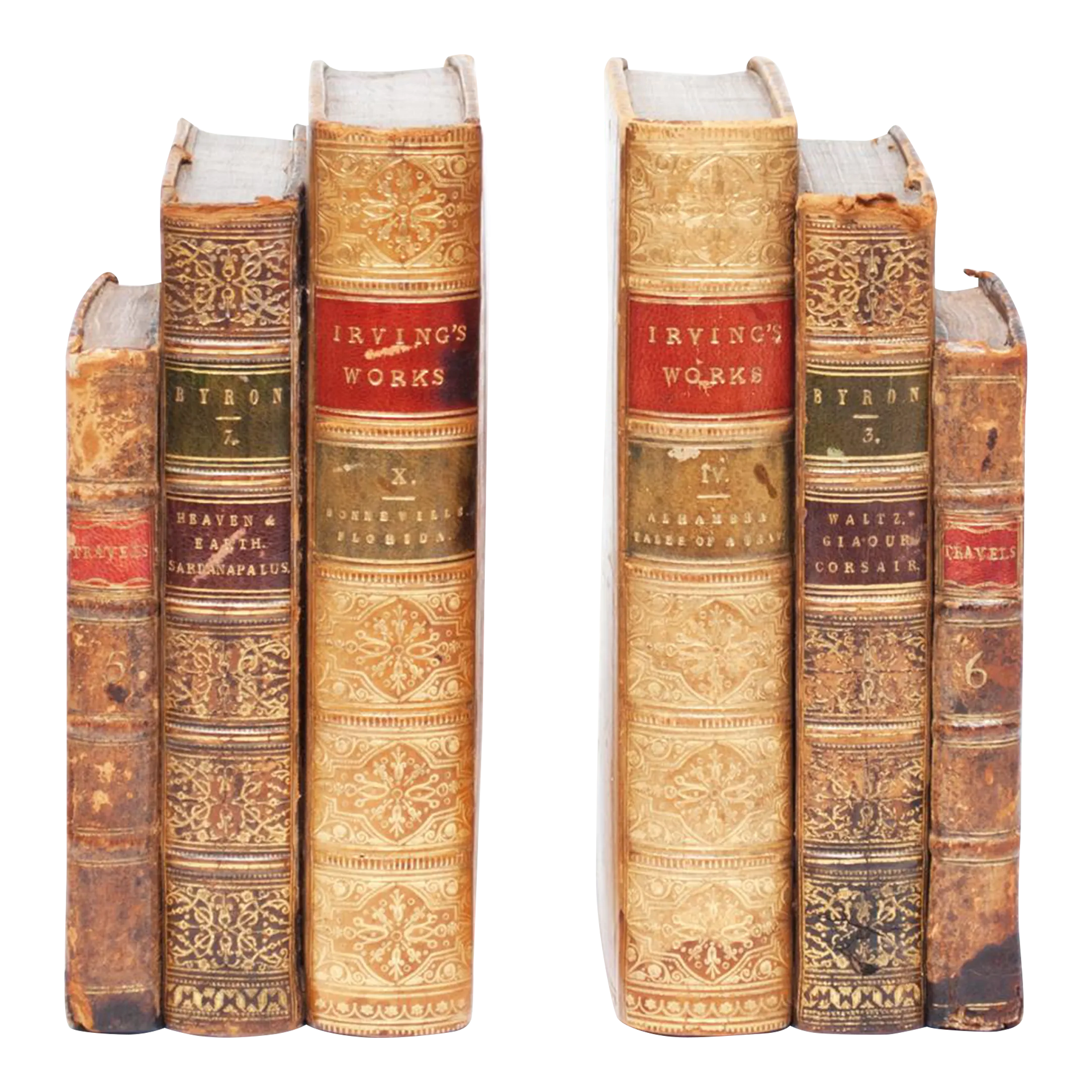 19th Century Antique Embossed Leather Bookends, a Pair | Chairish