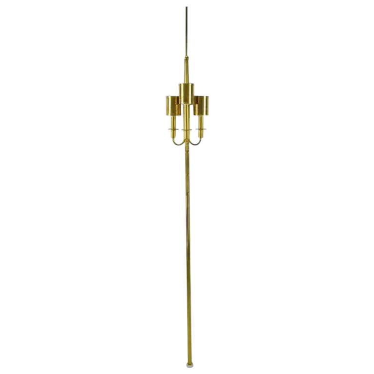 Three-Light Pole Lamp With Polished and Pierced Brass Shades | Chairish