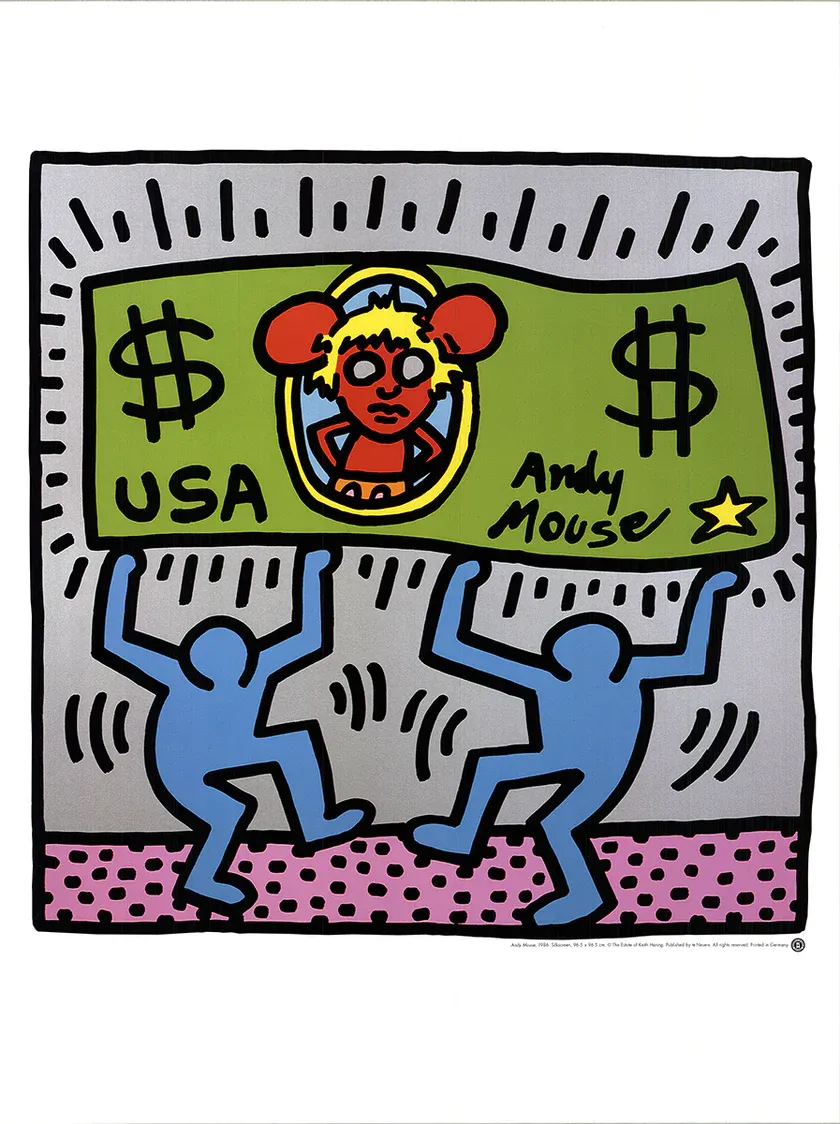 Late 20th Century Keith Haring 'Andy Mouse' Offset Lithograph | Chairish