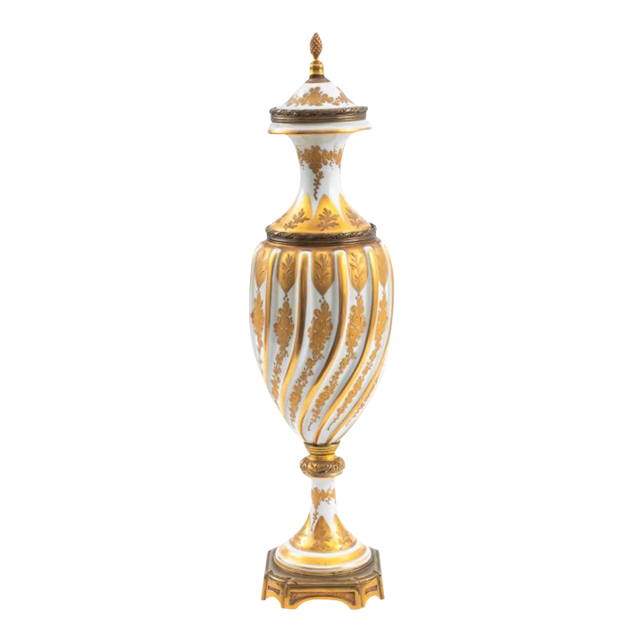 Louis XVI Style Gilded Porcelain Vase | Chairish