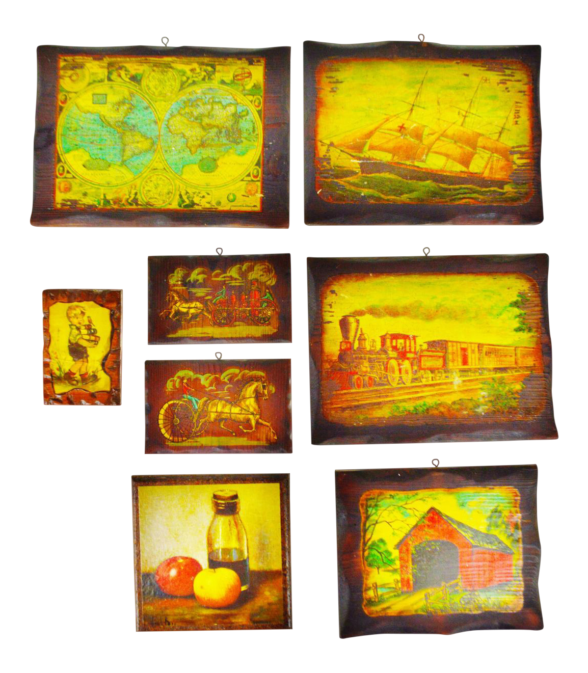 Vintage Carved Wood Decoupage Wall Art Plaques - Group of 8 | Chairish