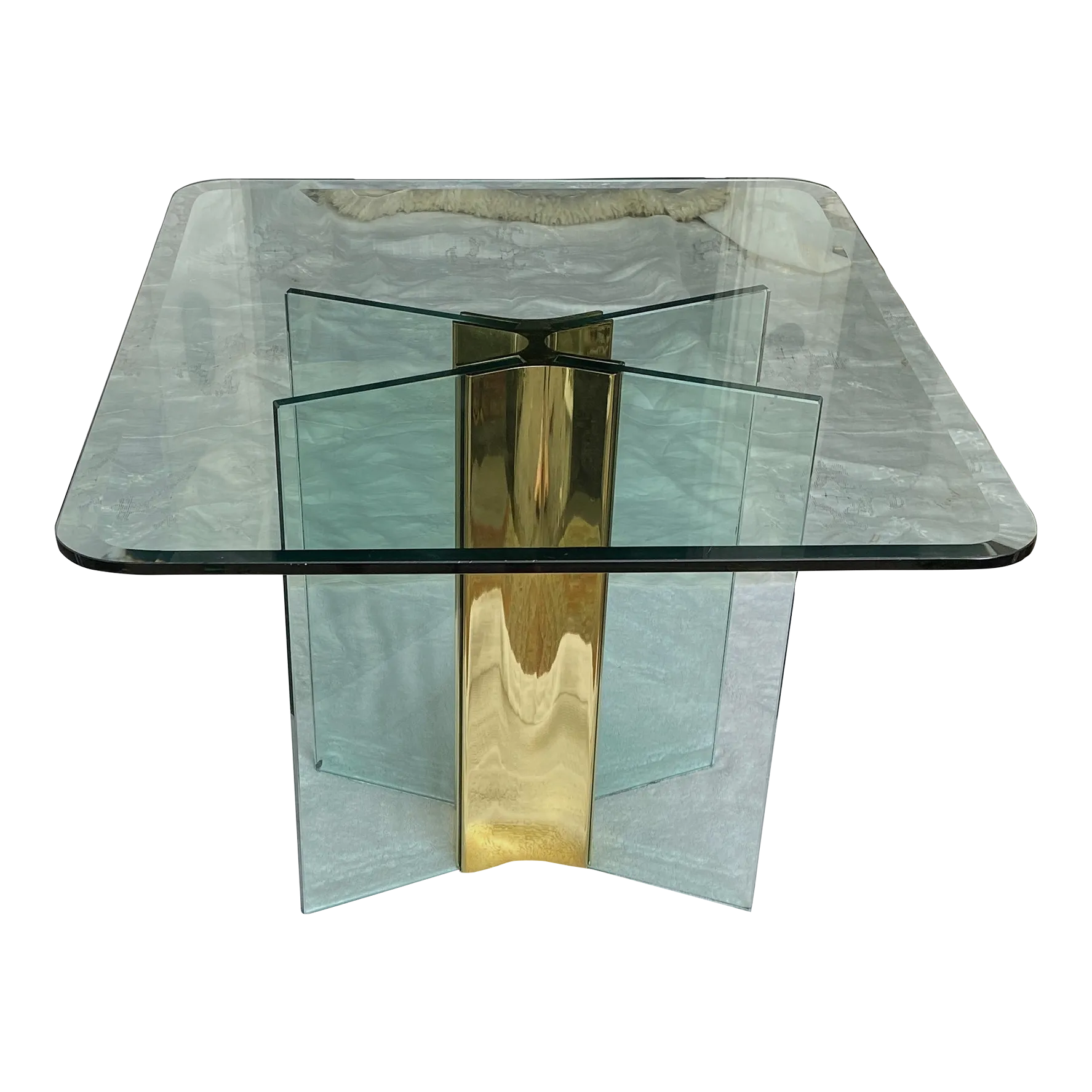 1970s Mid Century Modernist Glass and Solid Brass Side Table- Peter ...