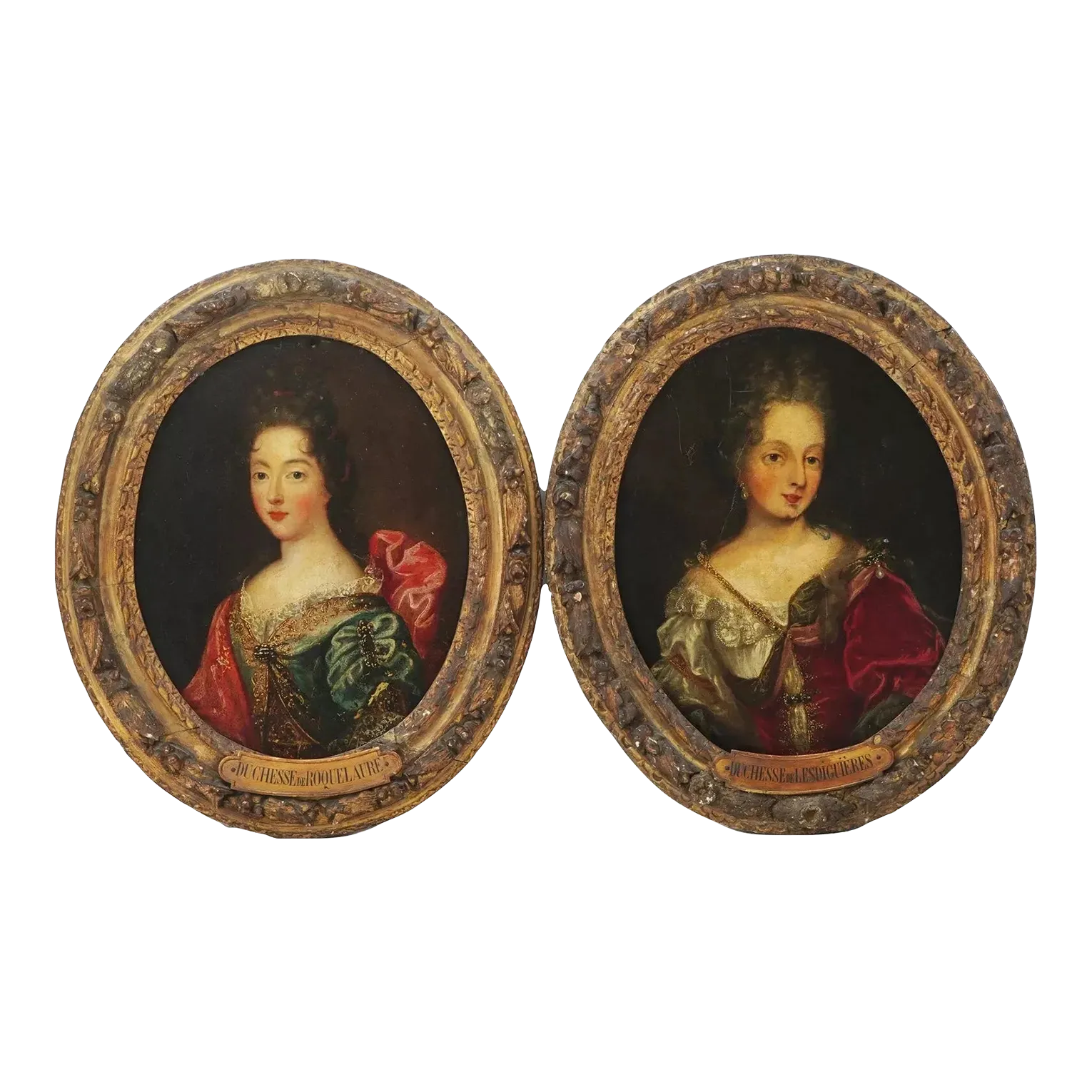 Century Antique French Noble Females, Oil Portrait Paintings, Set of ...