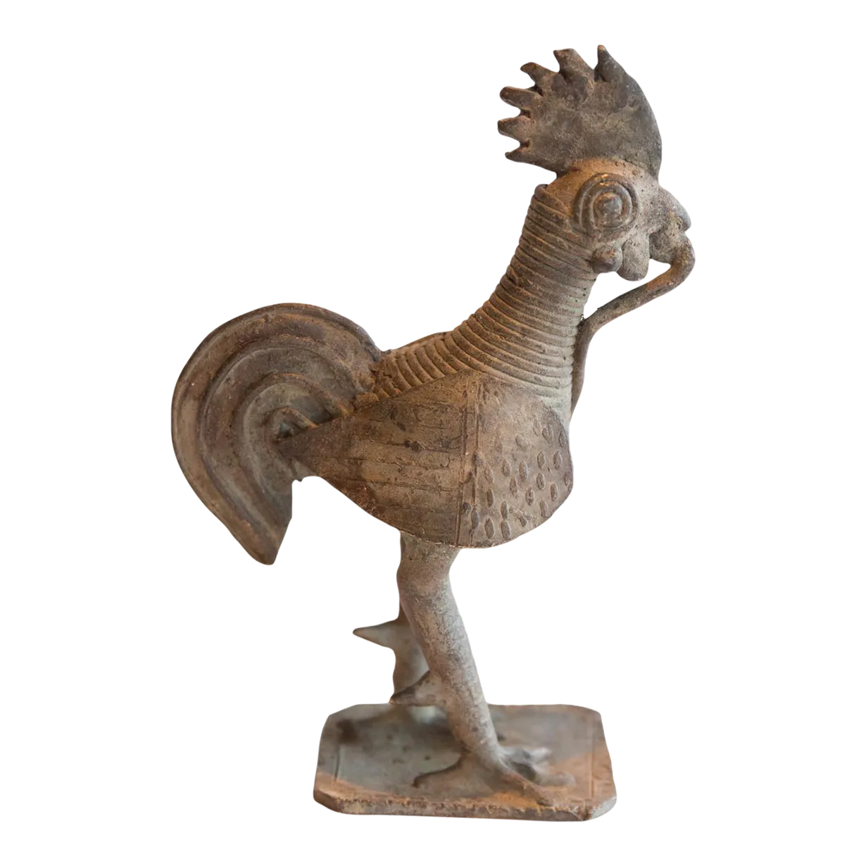 Vintage African Rooster With Snake Sculpture | Chairish