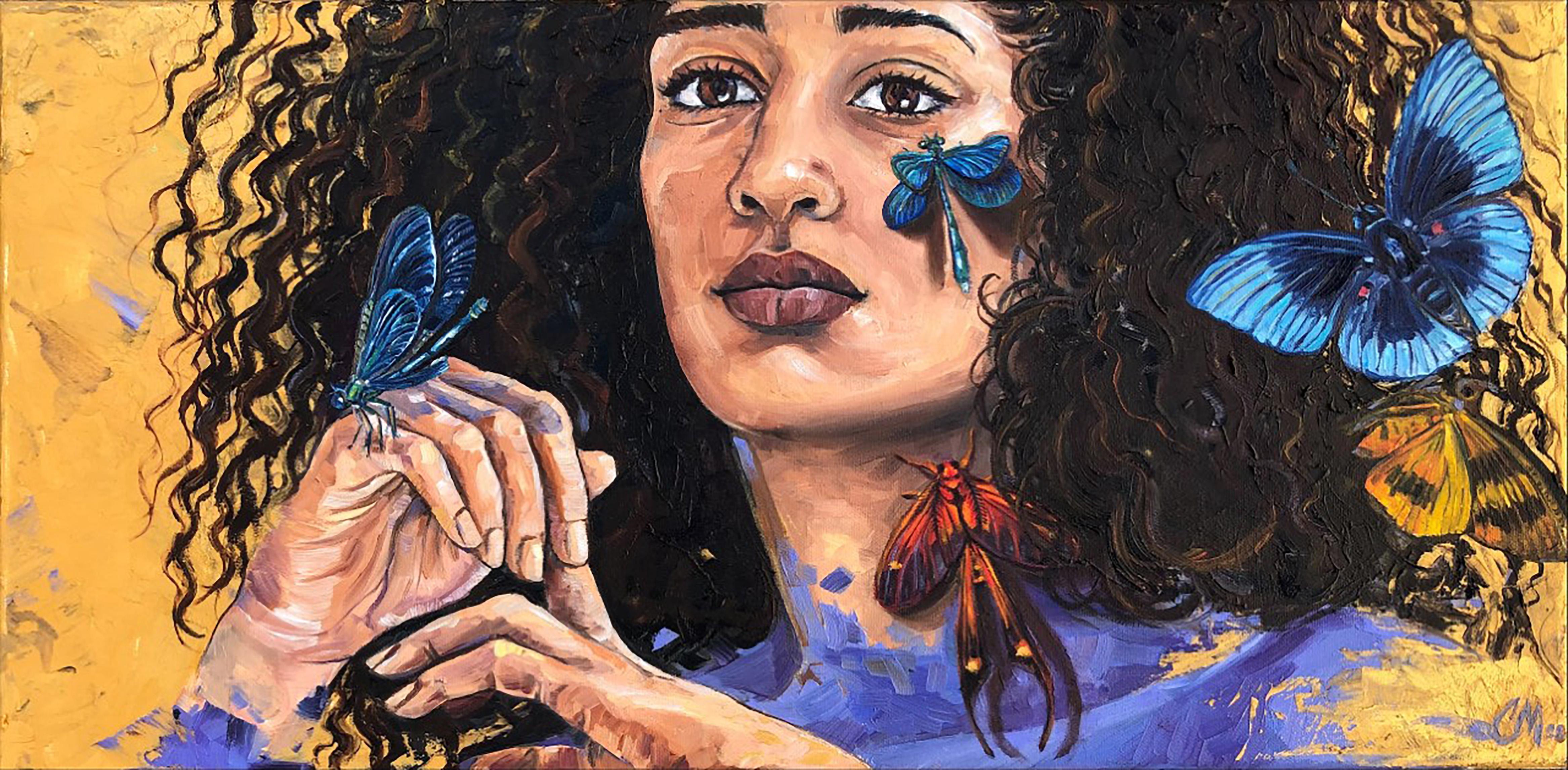 2022 Charlene Mosley Realist Portrait Painting With Butterflies, "In ...