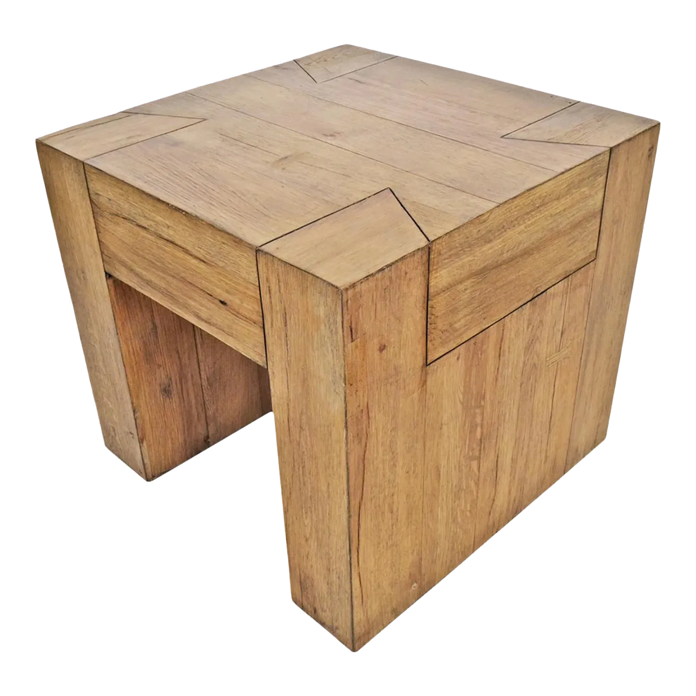 Modern Rustic Oak Block Side Table | Chairish
