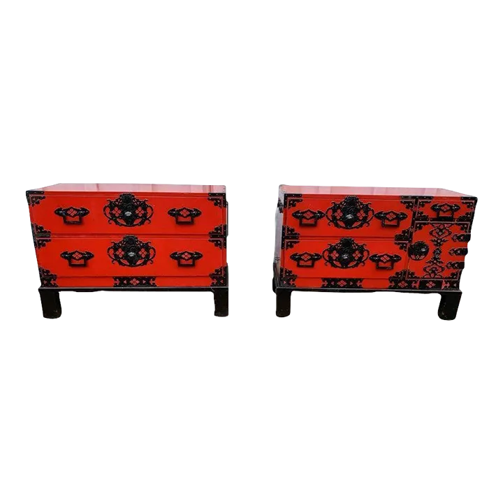 Mid 20th Century Vintage Asian Style Red Painted Iron Mounded Campaign ...