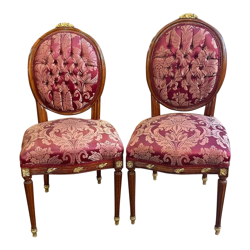 French Style Red Upholstered Dining Chair With Gold Details - Set of 2 ...