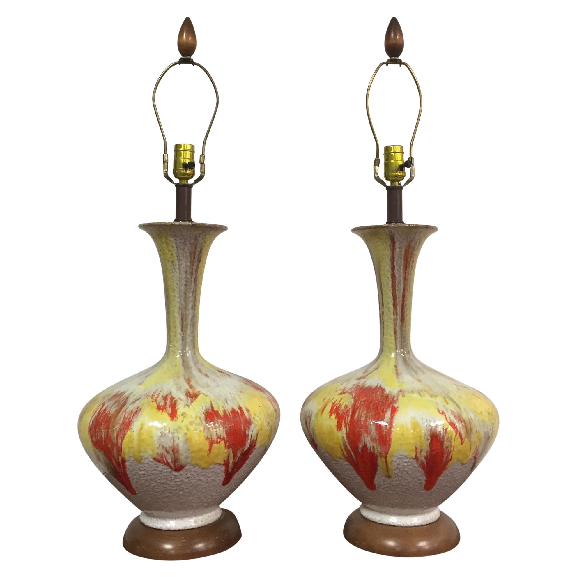 Mid-Century Yellow & Red Table Lamps - A Pair | Chairish
