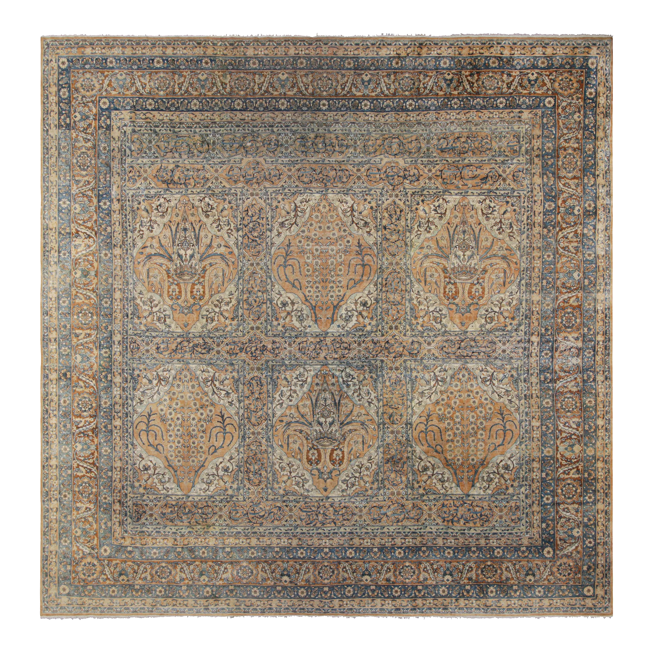 Antique Persian Kerman Rug With Gold and Blue Floral Patterns, From Rug ...