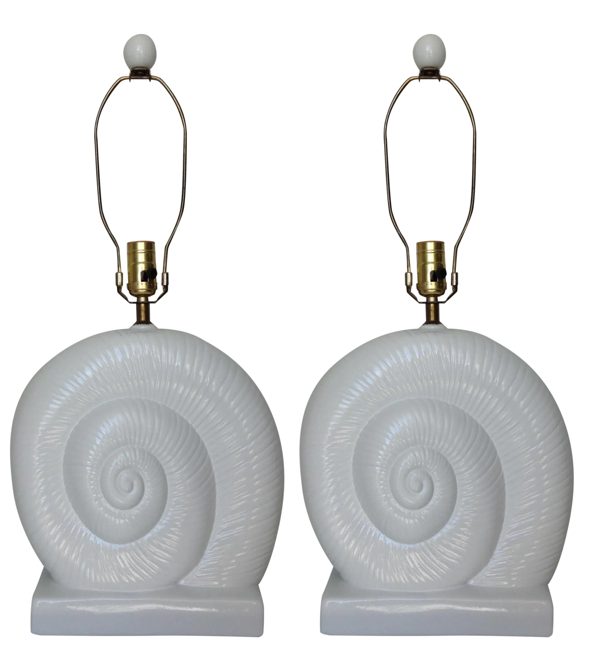Vintage Mid-Century White Ceramic Nautilus Shell-Shaped Lamps - a Pair ...