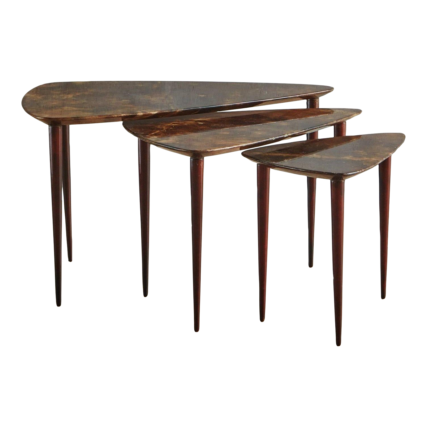 Trio of Triangular Parchment Nesting Tables in the Style of Aldo Tura ...