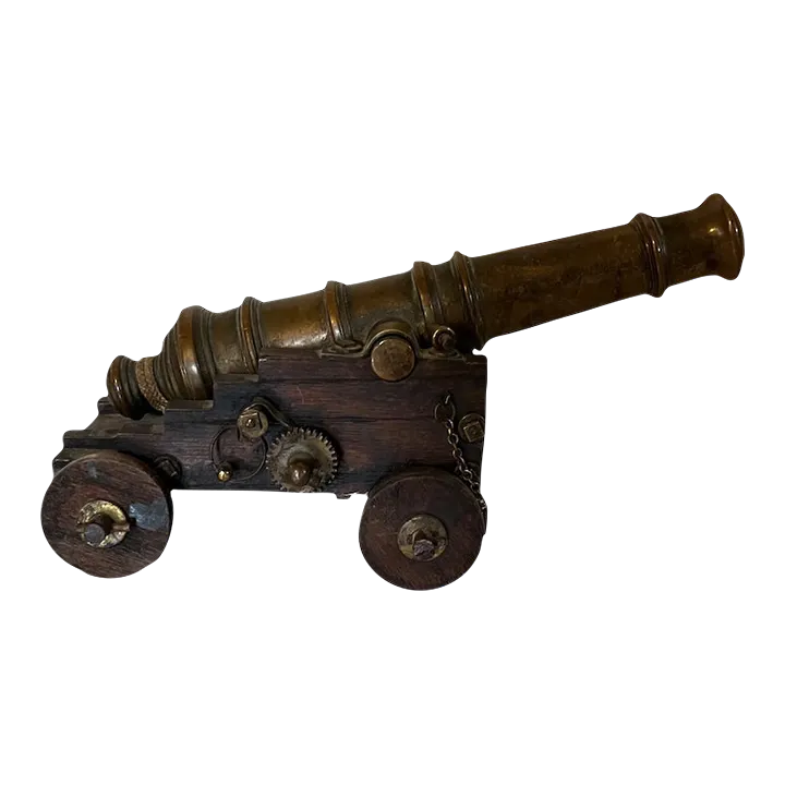 Antique 19th Century Brass Yacht Signal Cannon on Mahogany Caisson ...