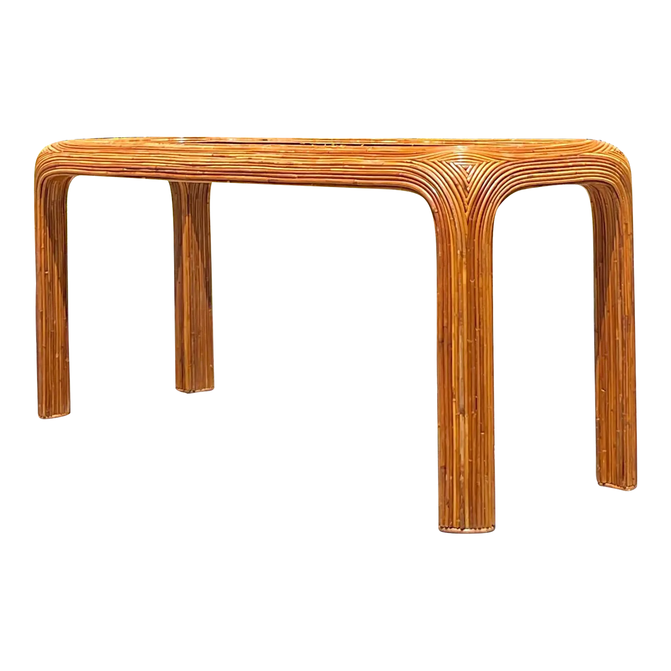 Vintage Coastal Pencil Reed Waterfall Console Table | Chairish
