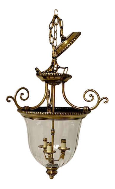 Large 3 Light Clustered Bell Jar With Chain and Canopy | Chairish