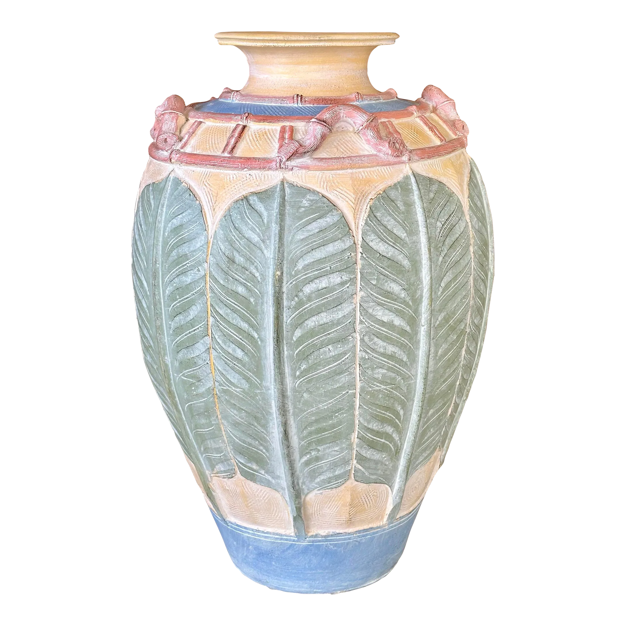 Vintage Coastal Monumental Cast Plaster Sculpted Palm Leaf Floor Vase ...
