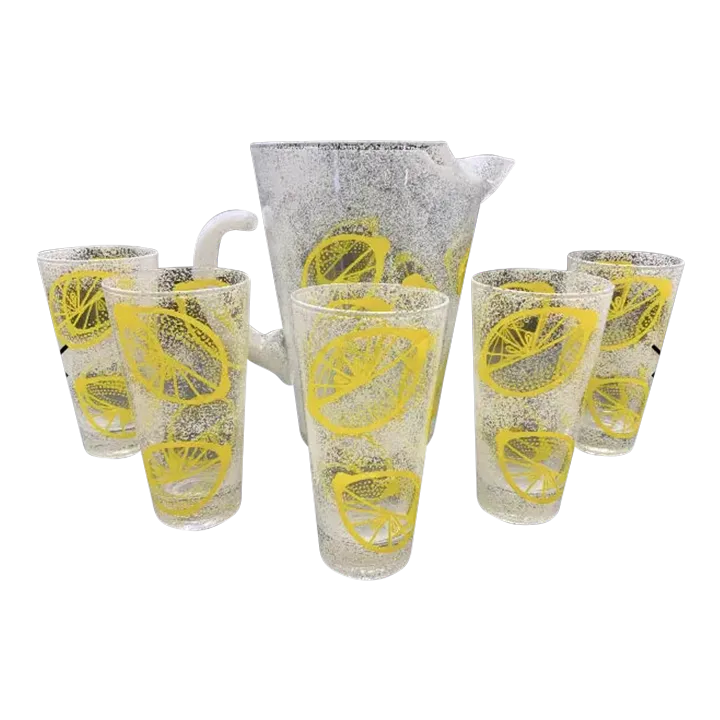 1960s Mid-Century Modern Highball Lemonade Set 5 Glasses and 1 Pitcher ...