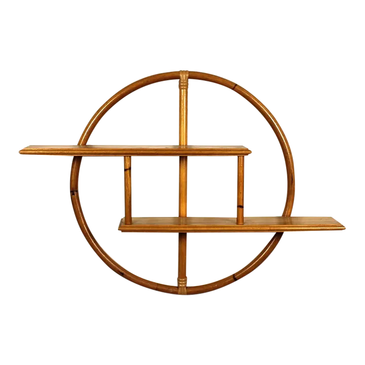 Vintage Rattan Round Circle Wall Shelf Hanger Boho Bohemian Bamboo ...