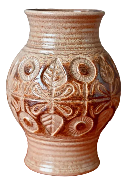 Sand-coloured Vase with Flowers by Wekara Keramik, 1960s | Chairish