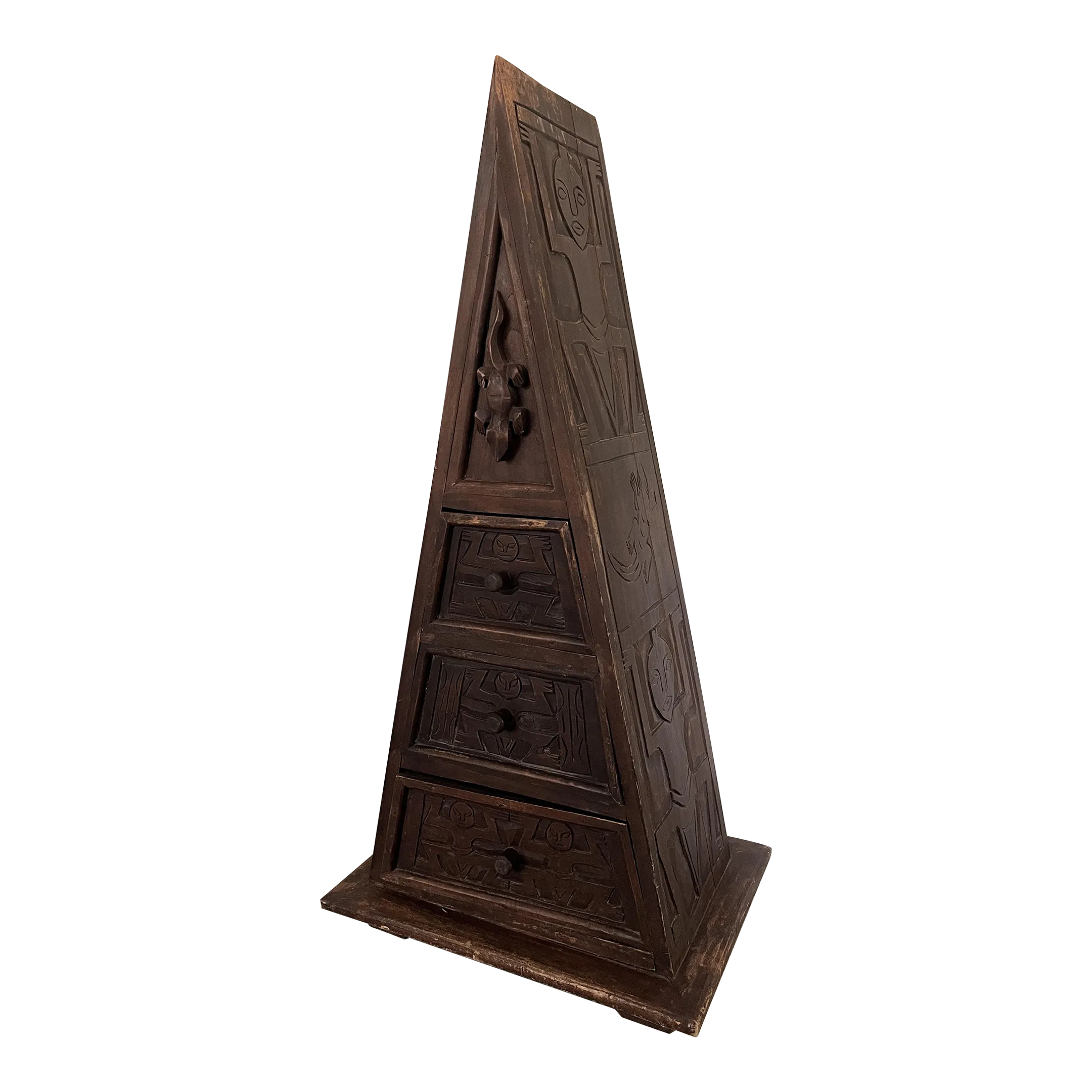 Vintage Hand Carved Pyramid Chest of Drawers | Chairish