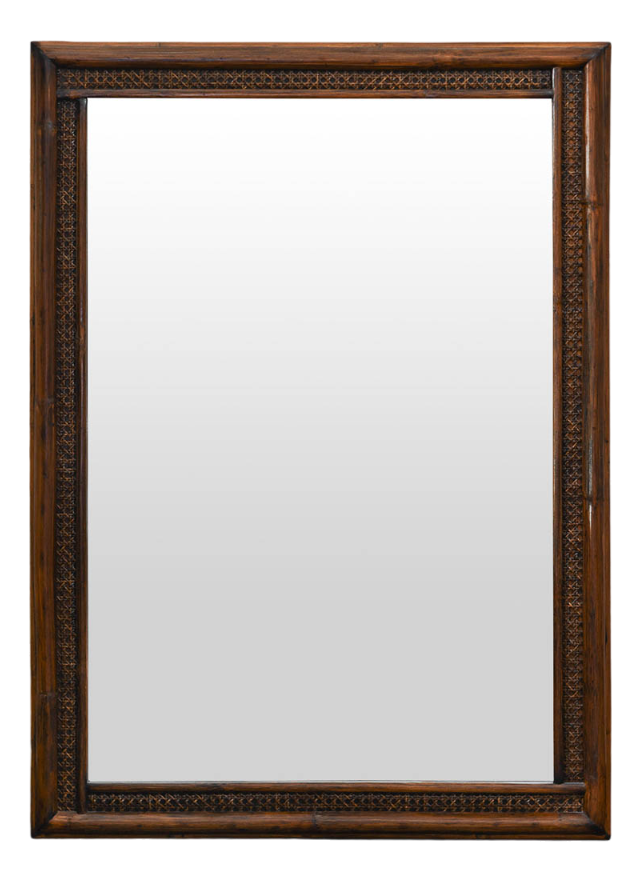 Large Mirror in Wicker and Vienna Straw Dark Finish by Lyda Levi, 1980s ...