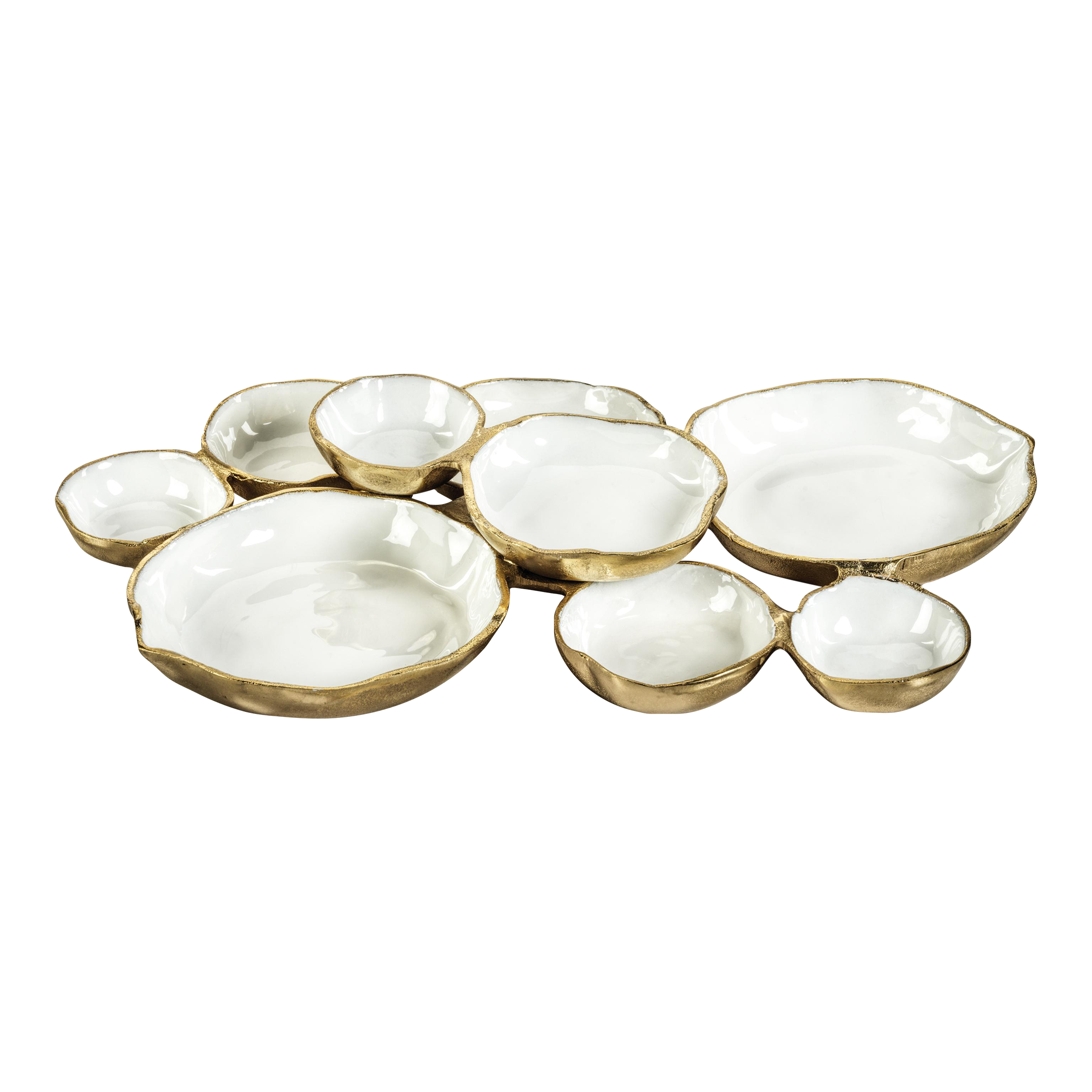 Cluster of Nine Round Serving Bowls with White Enamel Interior | Chairish