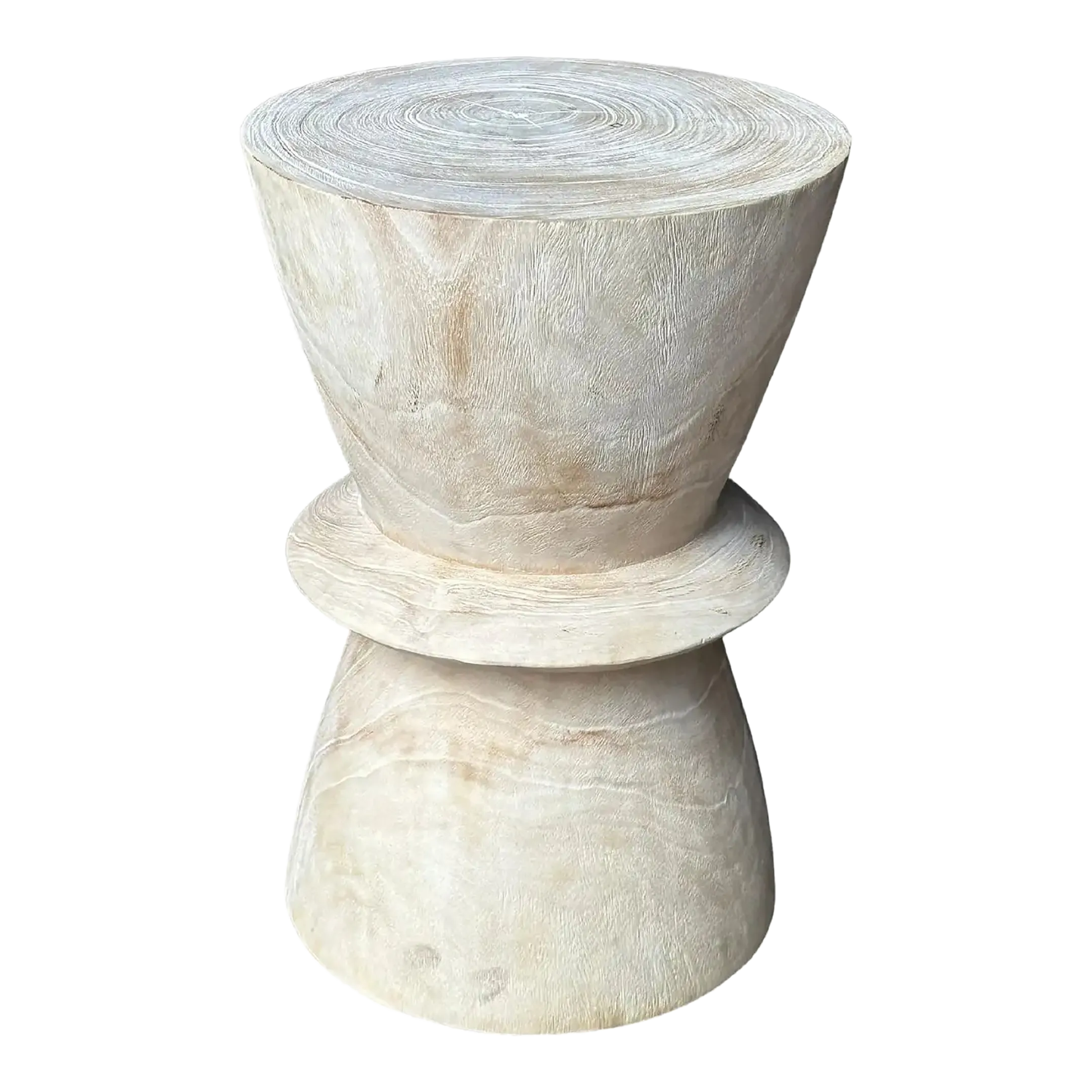 Sculptural Side Table Solid Suar Wood, Bleached Finish | Chairish