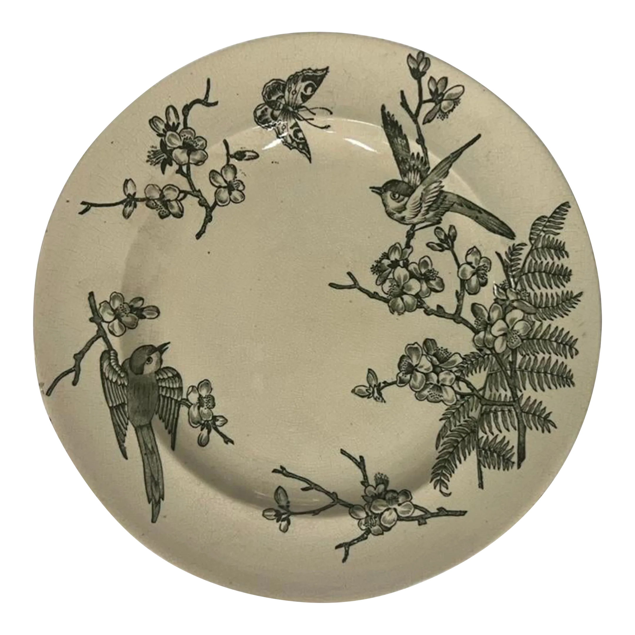 Antique Late 19th Century Earthenware Ferns and Birds Individual Plate ...