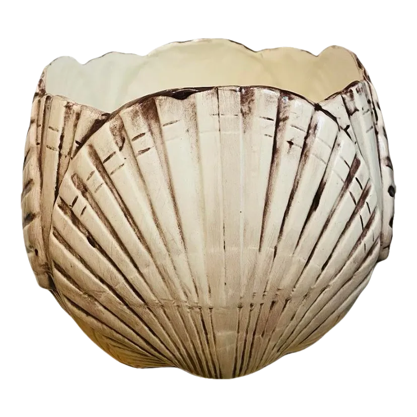 Vintage 1970s Coastal Ceramic Clam Shell Planter | Chairish