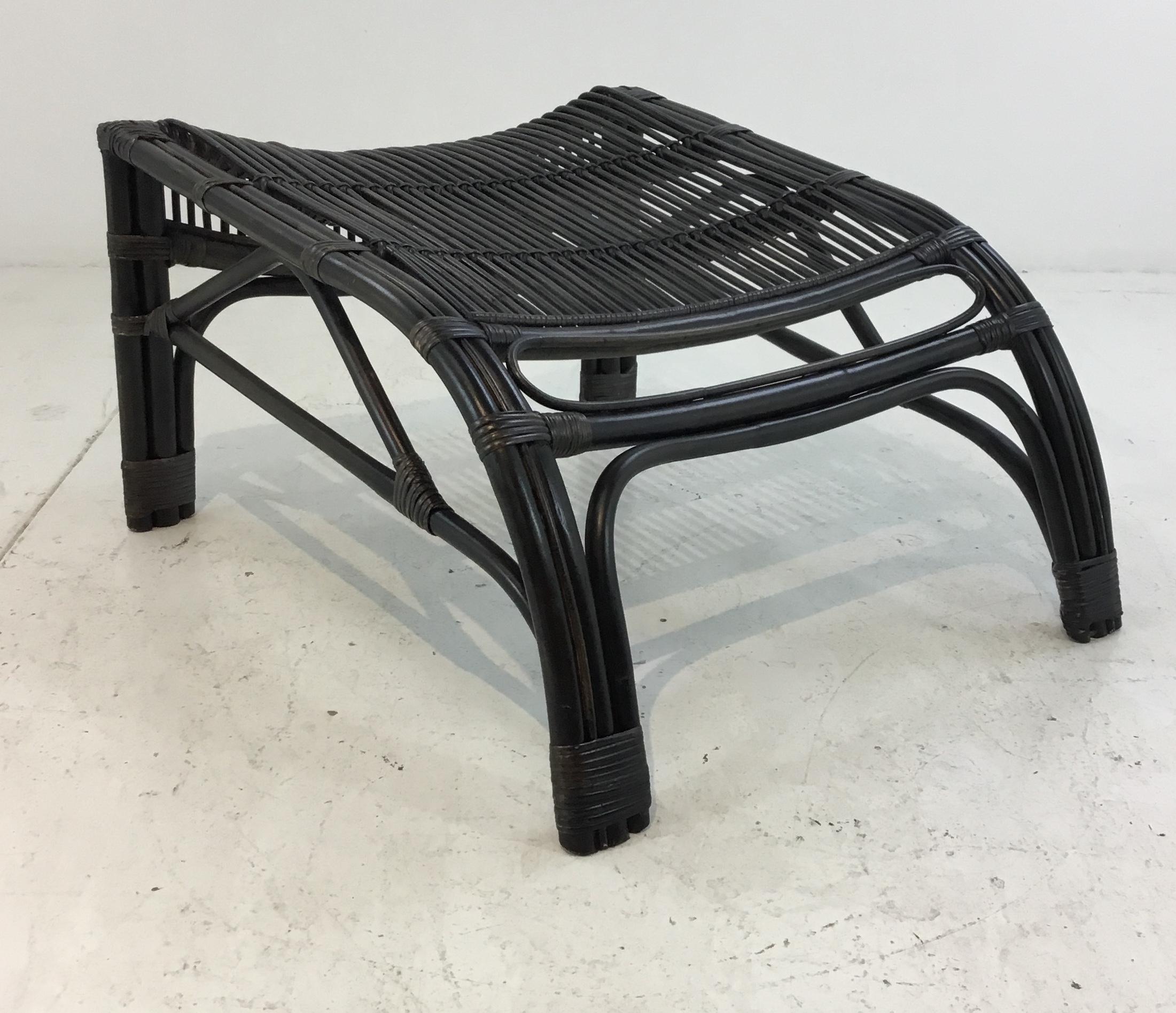 Asian Modern Black Rattan Chair and Footstool Set of Two Chairish