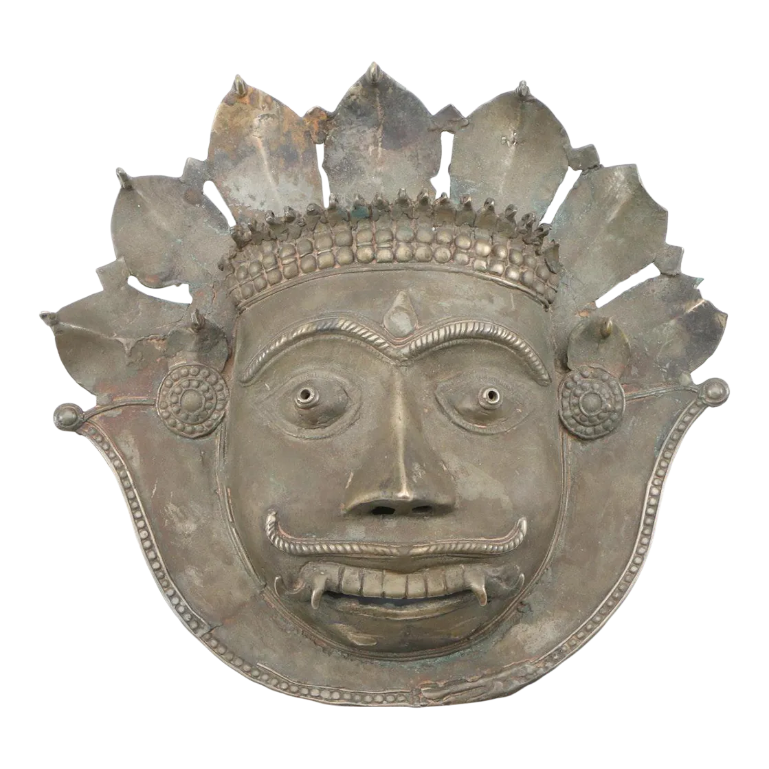 19th Century Indian Bronze Tiger Bhuta Mask Metal Silver Tone South ...