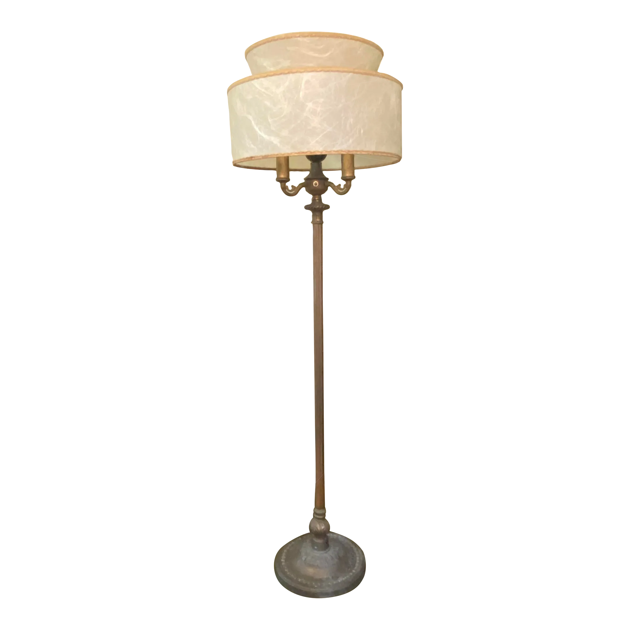 Vintage Floor Lamp With 2-Tiered Fiberglass Shade | Chairish