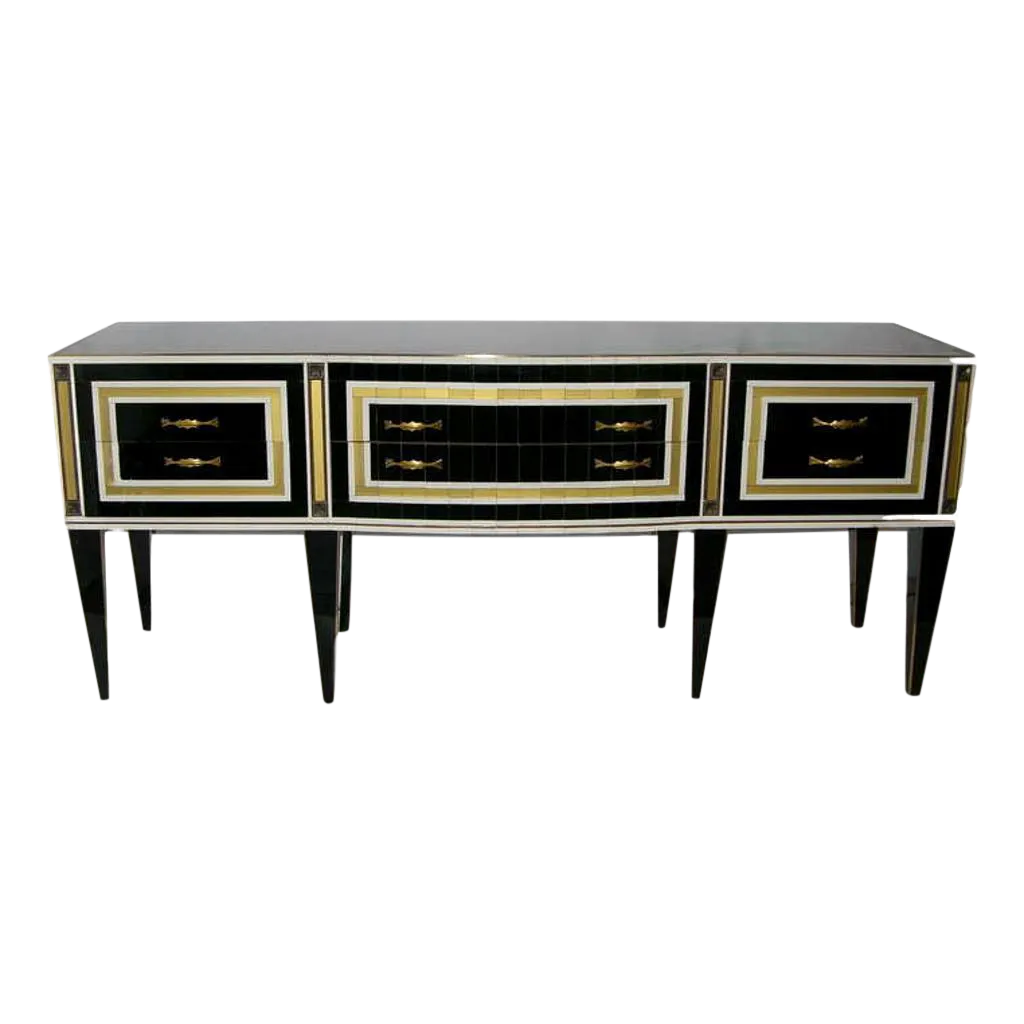 1950s Italian Art Deco Style Black Glass With White and Bronze Insets ...