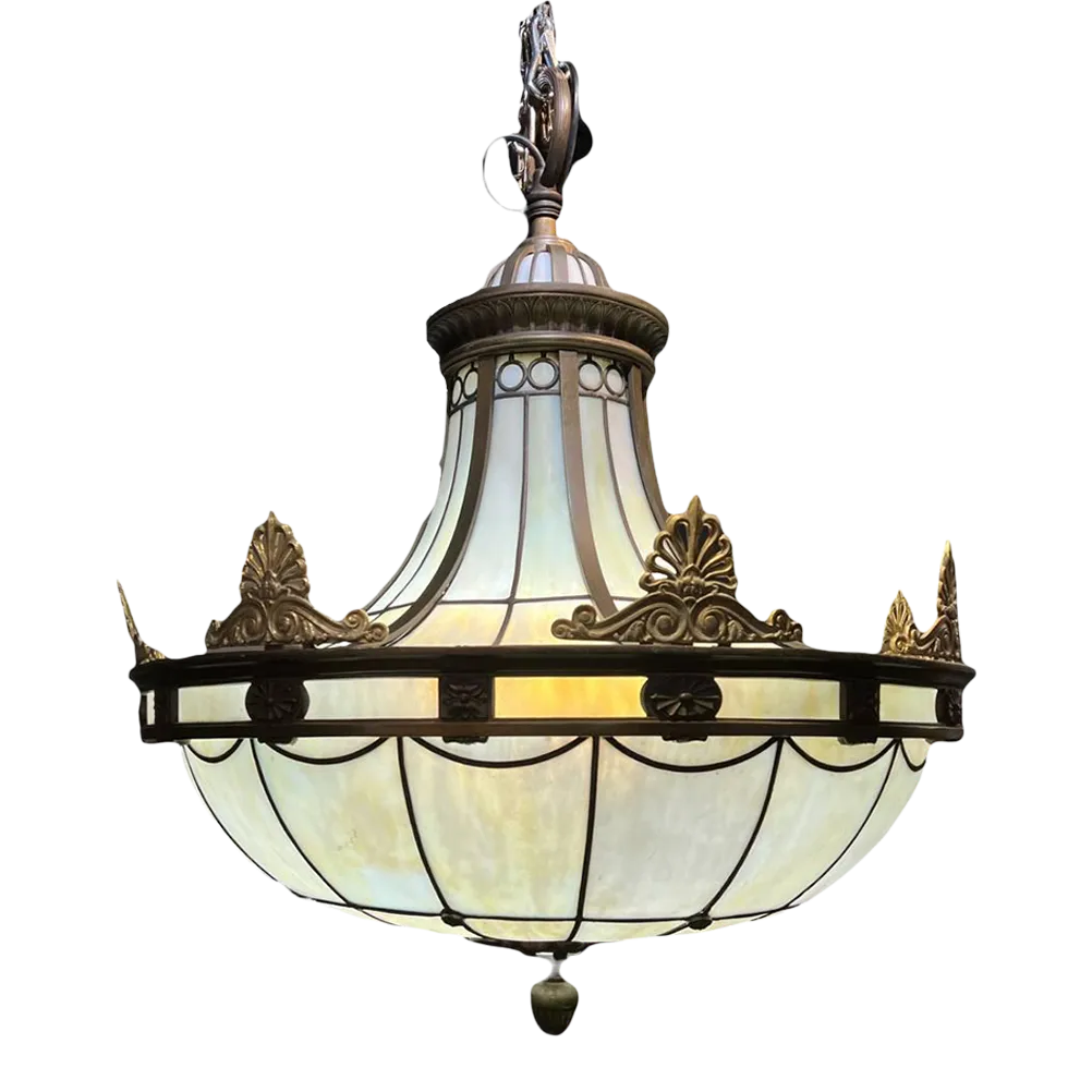 1900s Caldwell Leaded Glass Light Fixture | Chairish