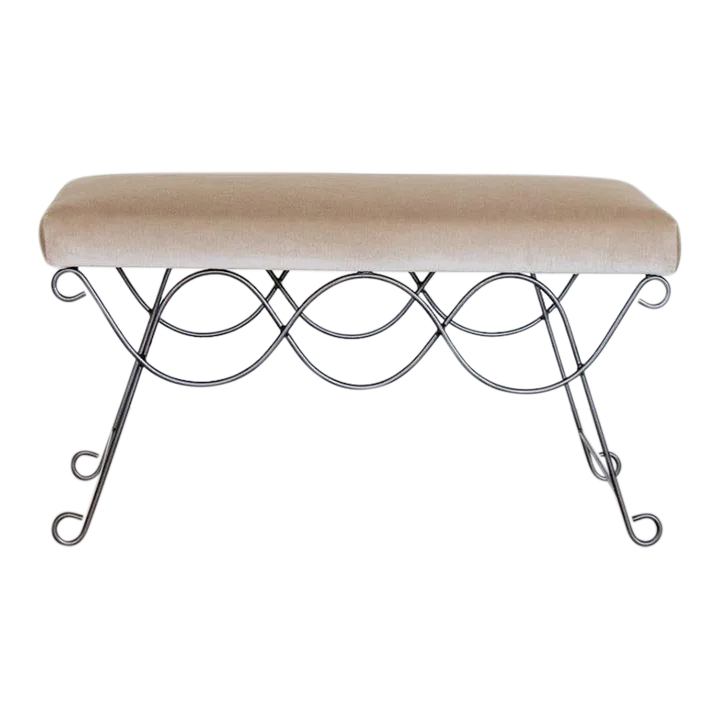 Iron Double Loop Bench, Brown Mohair | Chairish