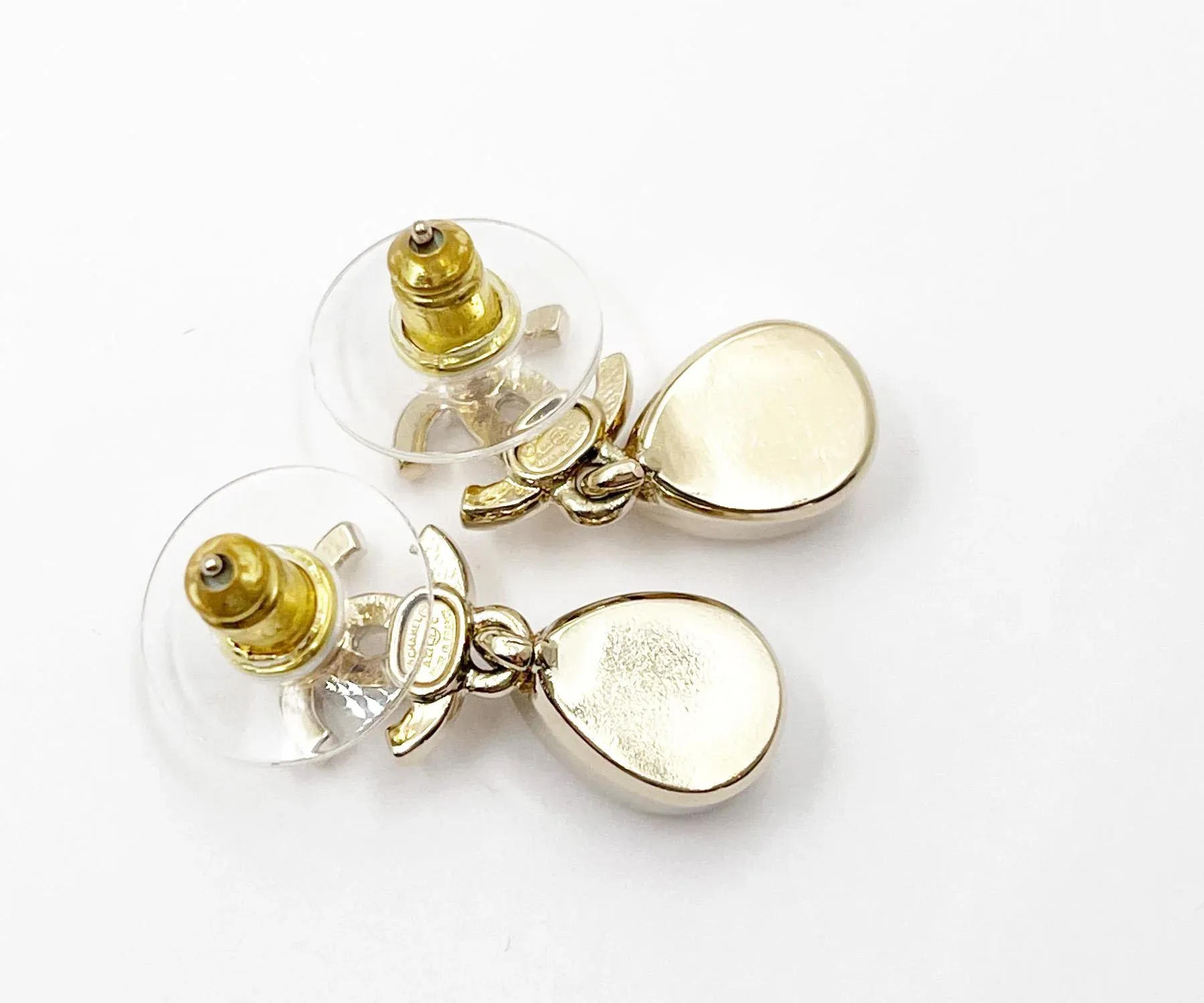 Chanel Gold CC Tear Drop Crystal Dangle Piercing Earrings 2 Pieces Chairish