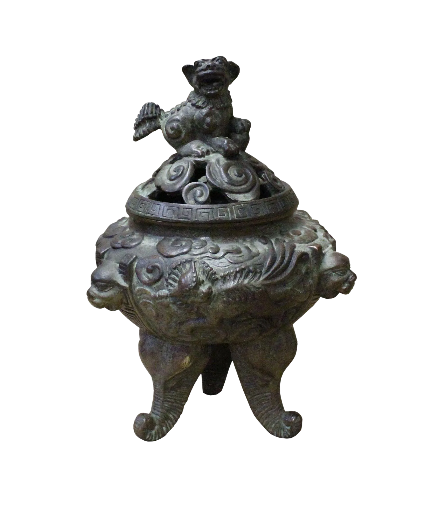 Chinese Oriental Distressed Bronze Metal Incense Burner Display | Chairish