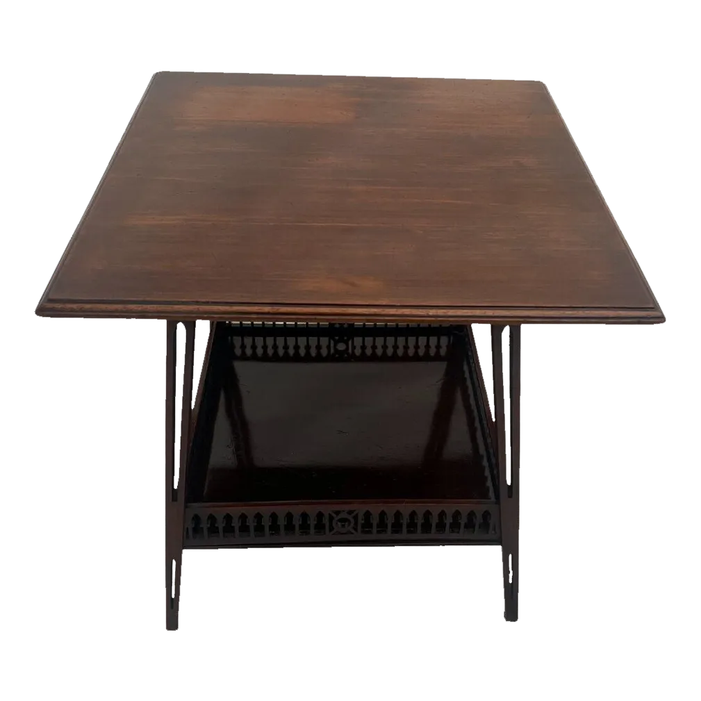 Antique Victorian Square Table Bottom Shelf Two Tier Solid Mahogany ...