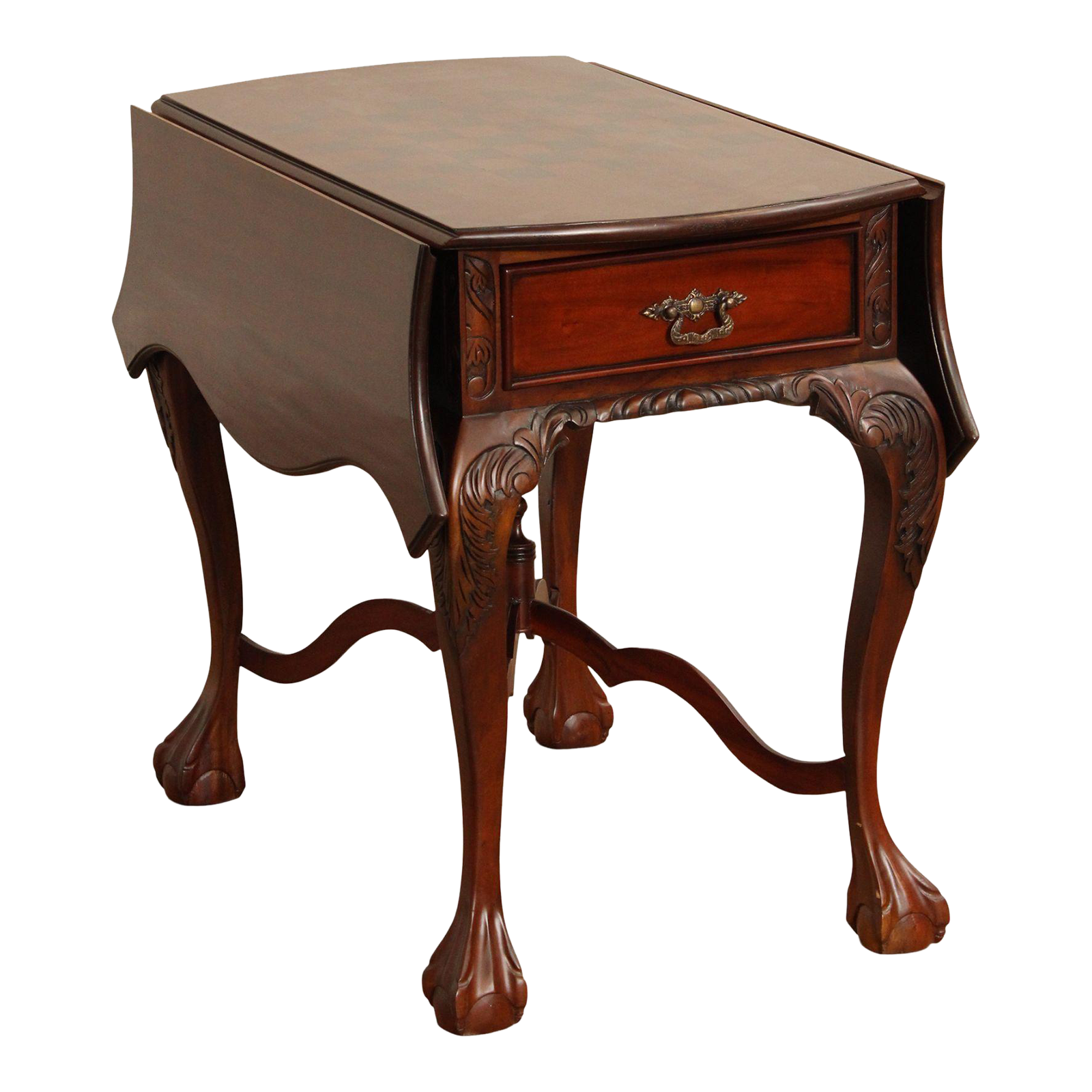 Chippendale Style Carved Mahogany Drop Leaf Game Table | Chairish