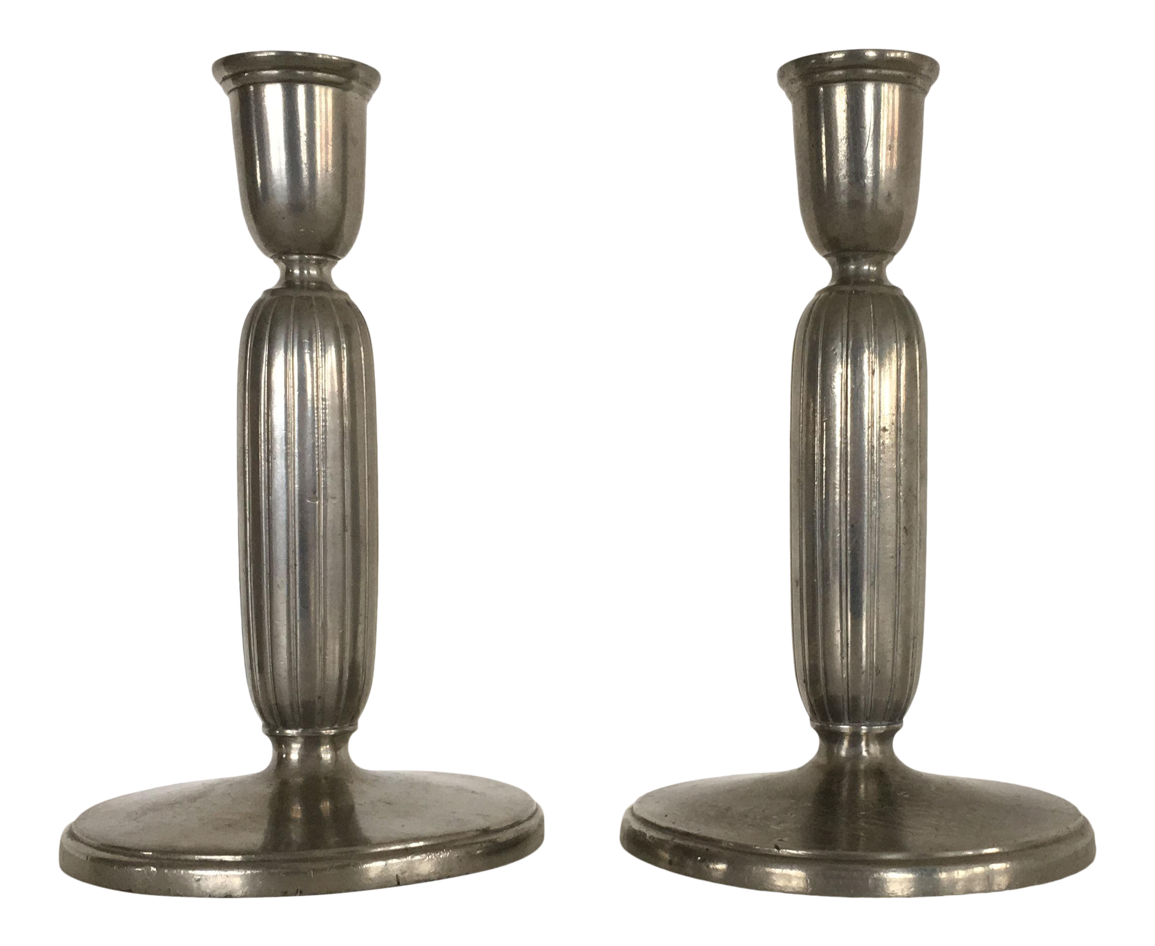1930s Art Deco Pewter Candlesticks by Just Andersen - a Pair | Chairish