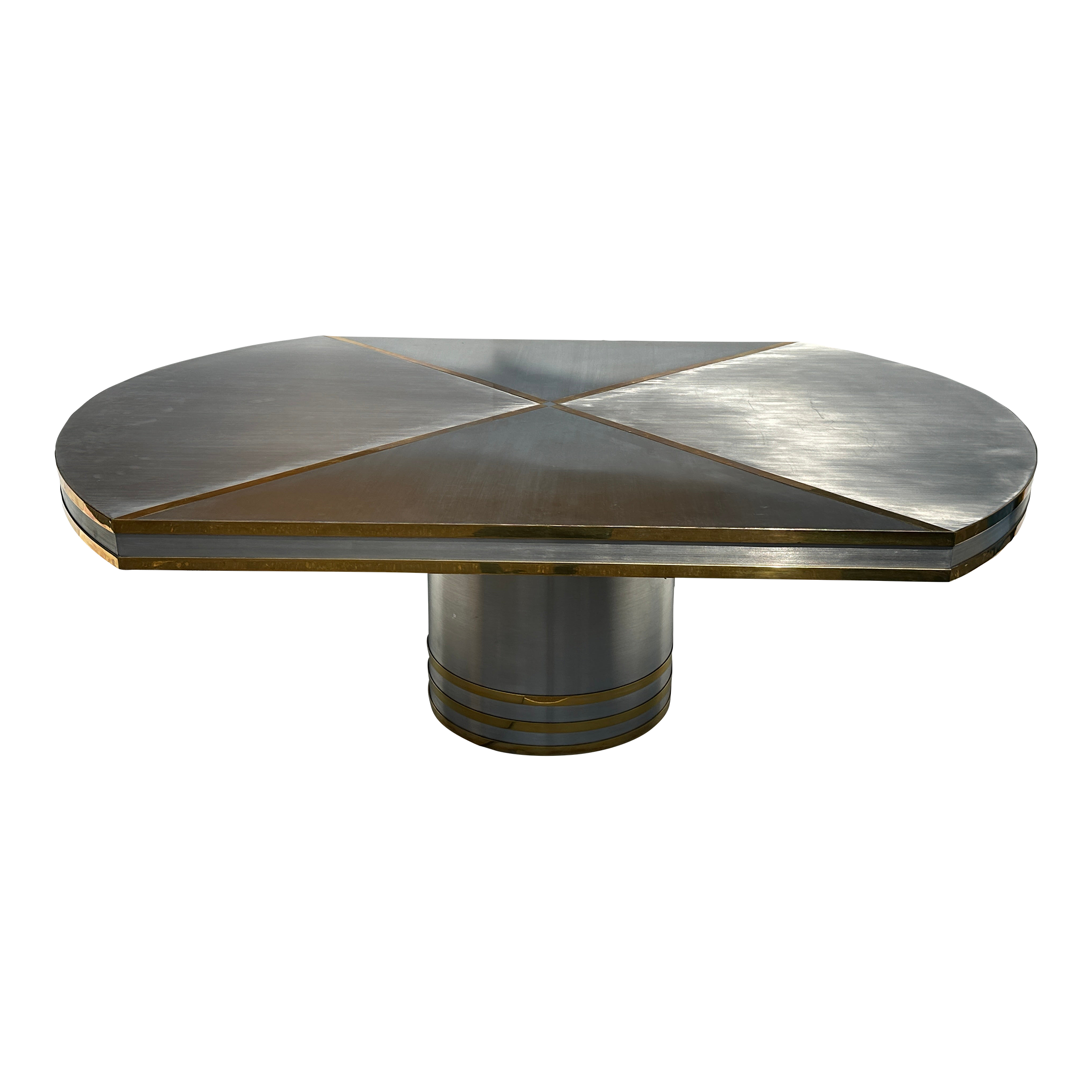 1980s Stainless Steel and Brass Dining Table | Chairish