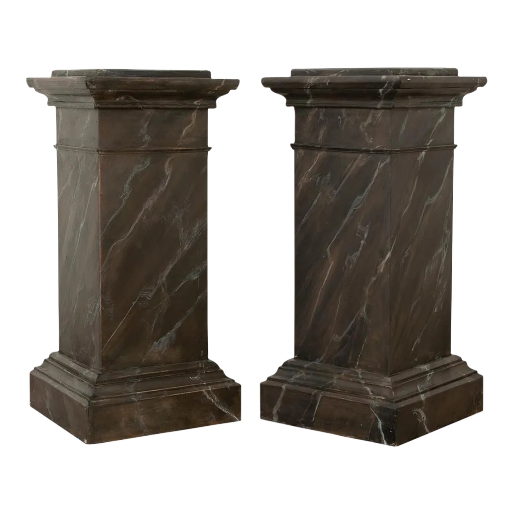 Reproduction Faux Marble Pedestals - a Pair | Chairish