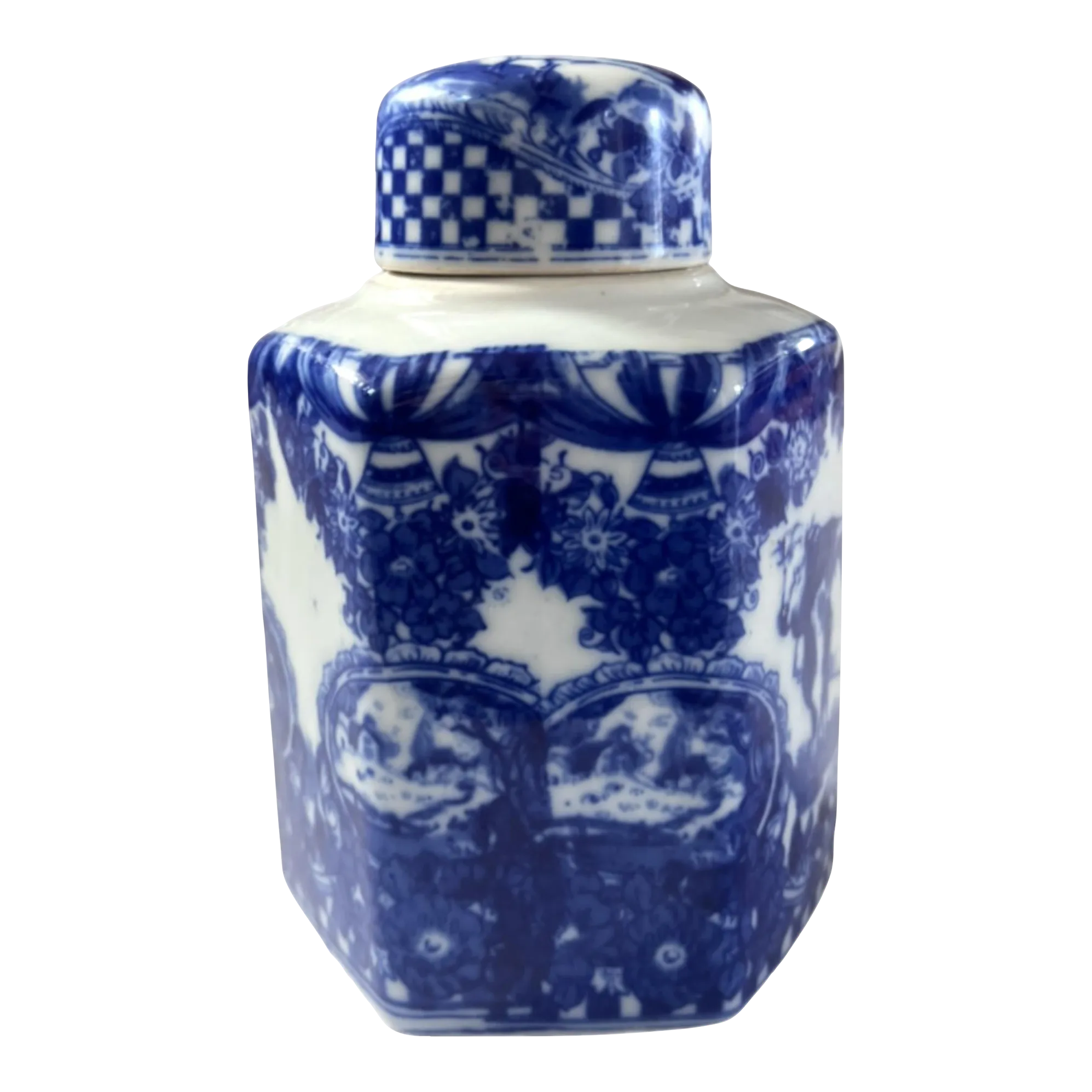Vintage Blue and White Transferware Tea Caddy | Chairish