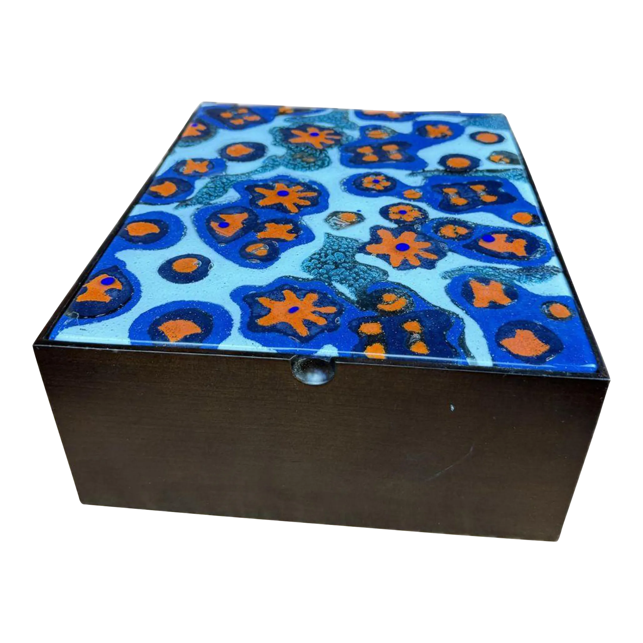 Colorful Decorative Coffee Table Box With Hand Blown Glass Top | Chairish