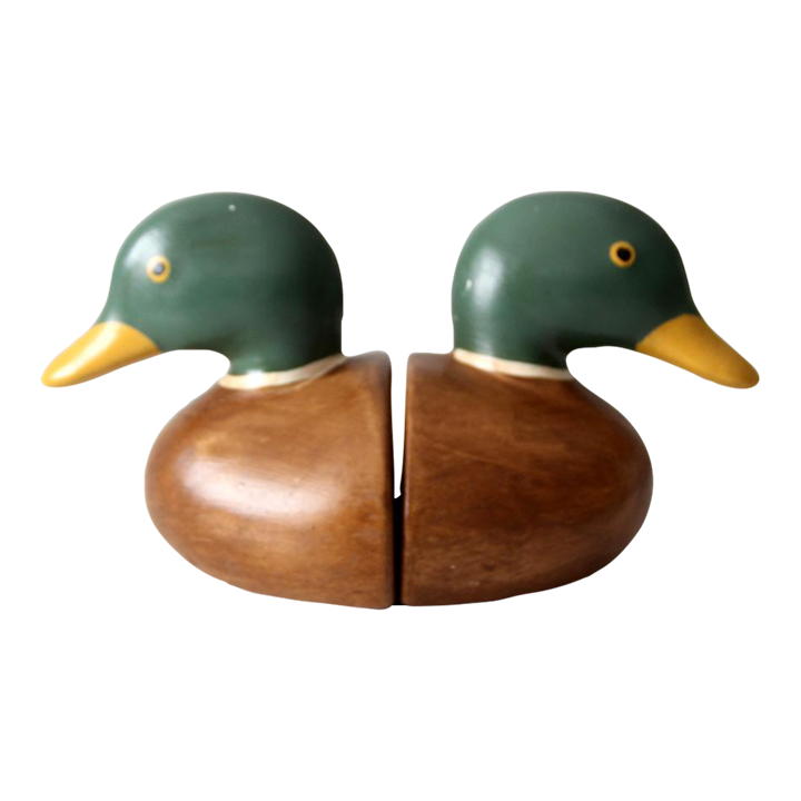 Mid Cdentury Painted Wood Duck Bookends | Chairish