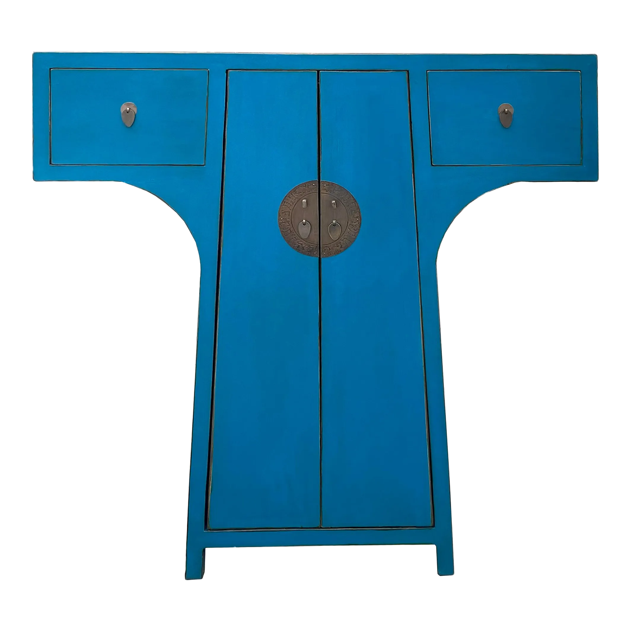 Chinese Moon Face T-Shape Benitoite Blue Drawers Side Table Cabinet ...