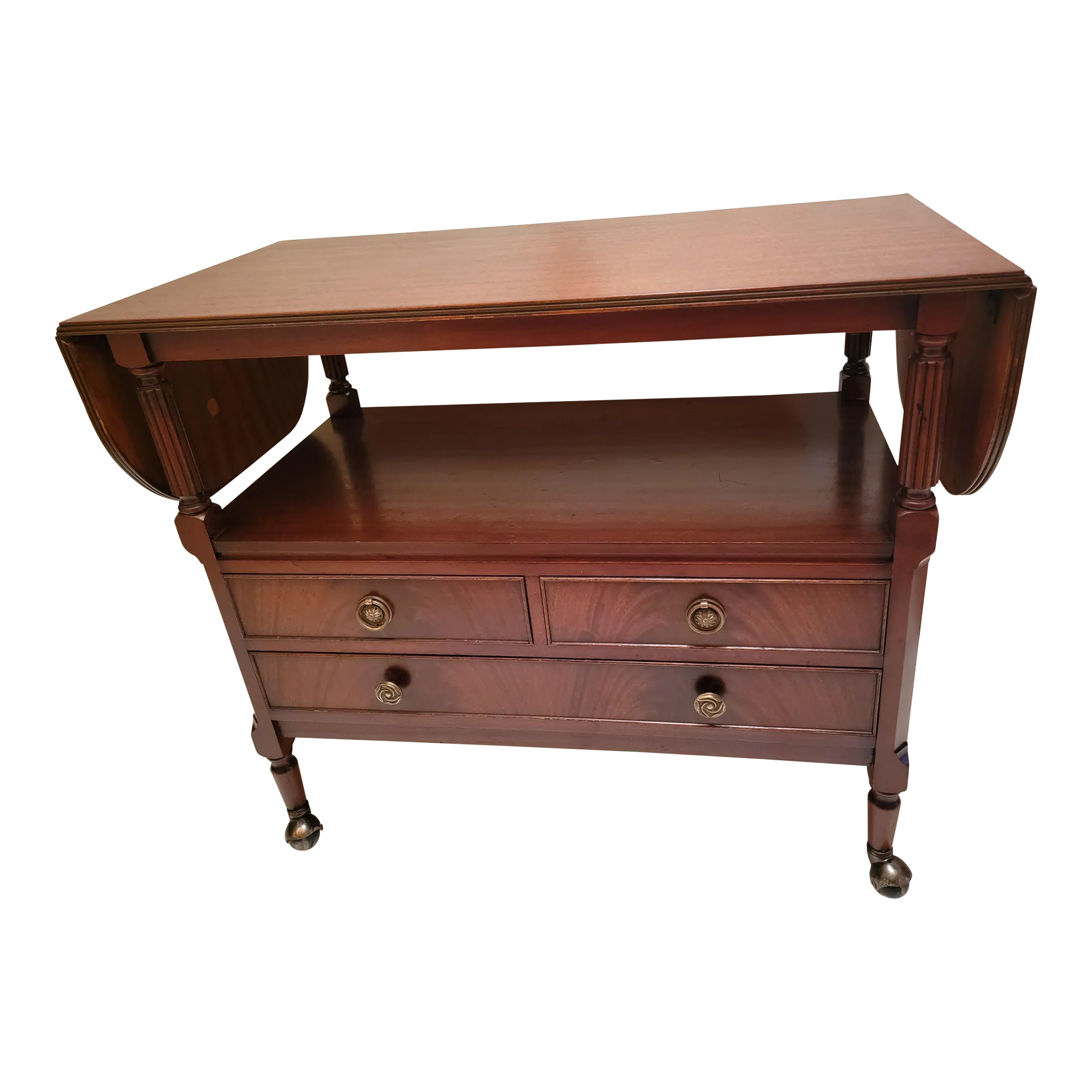 Shaw of London Mahogany Drop Leaf Rolling Buffet / Serving Cart | Chairish