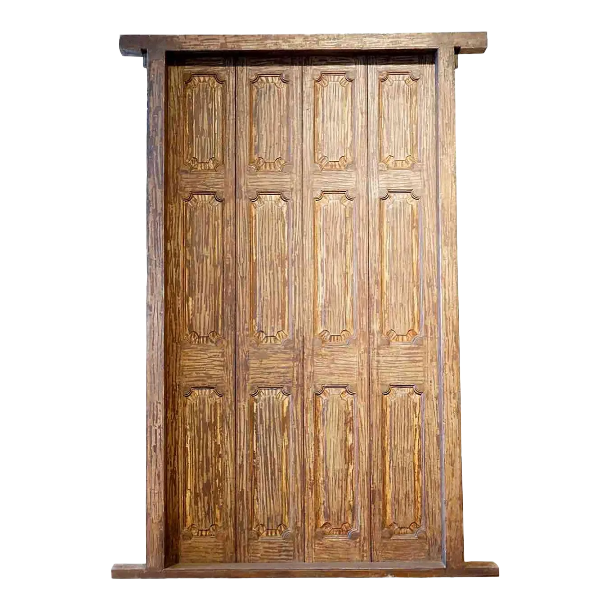 Large Indian Teak Paneled Bi-Fold Double Door With Jamb | Chairish
